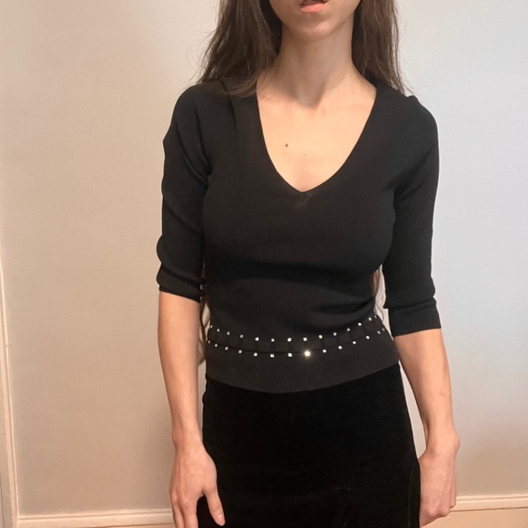 bebe | Tops | Vintage Bebe Black Shirt Rhinestones | Poshmark